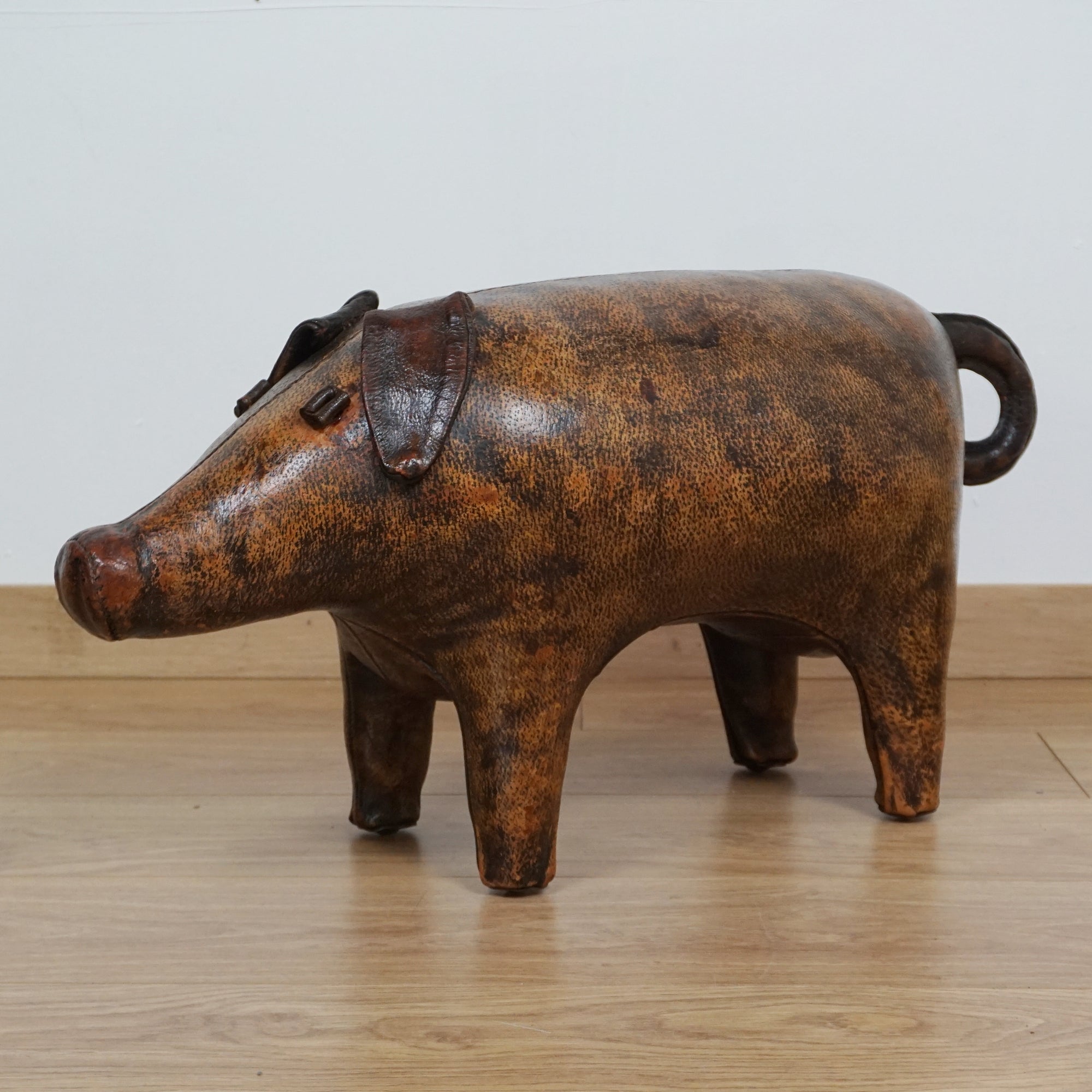 Vintage Leather Pig Footstool by Dimitri Omersa - Markies Antiques Ltd